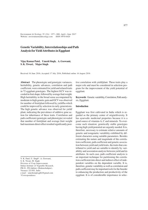 Pdf Genetic Variability Interrelationships And Path Analysis For