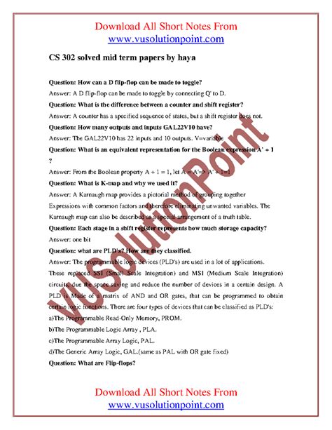 CS302 Short Notes And Subjetive Paper For Midterm Vusolutionpoint Vusolutionpoint Download