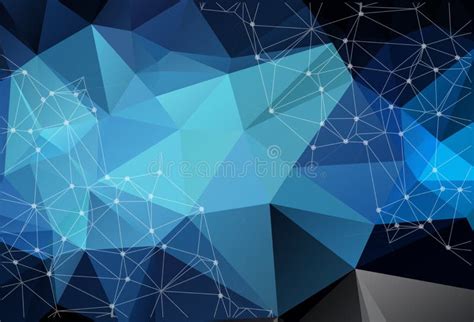 Abstract Futuristic Molecules Technology With Linear And Polygonal Pattern Shapes On Dark Blue
