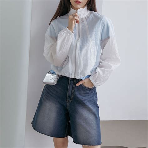 커먼유니크 테오 시스루 스트링 윈드브레이커 점퍼 가을바람막이아노락하이넥크롭자외선차단장마룩레인자켓레인점퍼방수자켓