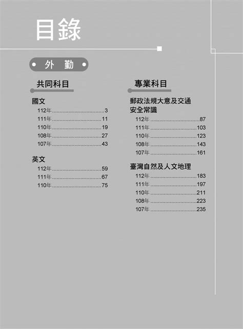 郵政考試2024試題大補帖【專業職二外勤】共同專業107~112年試題測驗題型 含國文英文郵政法規大意及交通安全常識臺灣