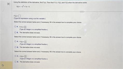Solved Using The Definition Of The Derivative Find F X Chegg Com