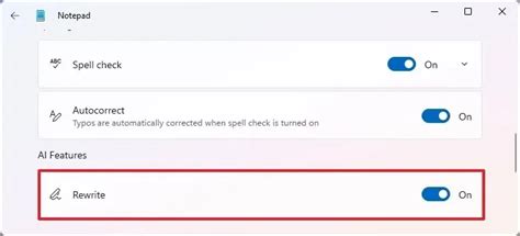 steps to turn off rewrite ai in notepad on windows 11