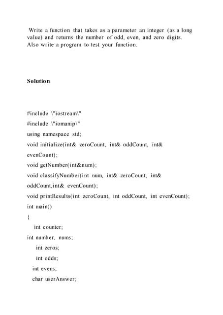 Write A Function That Takes As A Parameter An Integer As A Long Valudocx