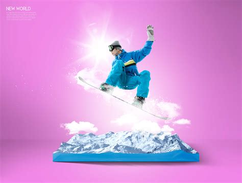 雪山滑雪运动推广海报图形psd韩国素材 变色鱼