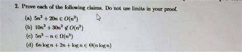 Solved Proof Theta Big O And Omega Notations Using The Chegg Com