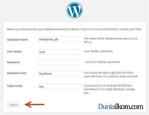 Cara Menginstall WordPress Halaman Input Setting Instalasi Duniailkom