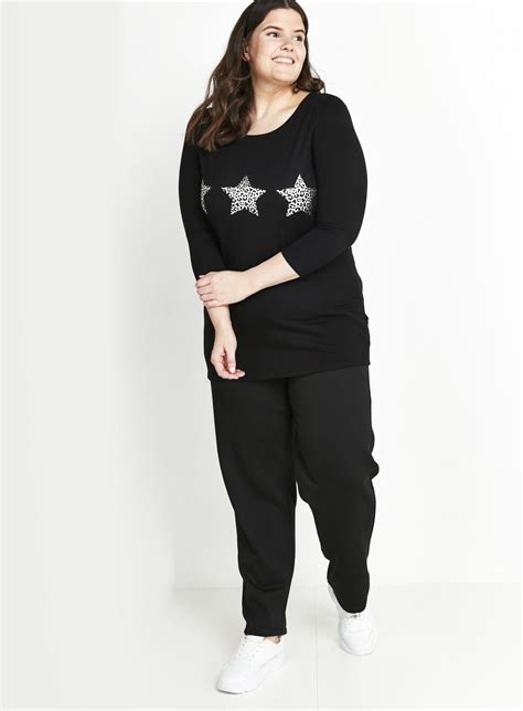 Star Print Black T Shirt Evans