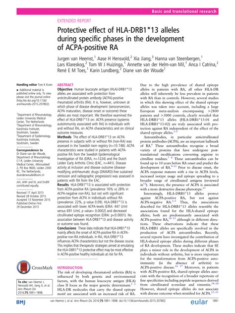 Pdf Op0124 The Protective Effect Of Hla Drb113 Alleles During Specific Phases In The