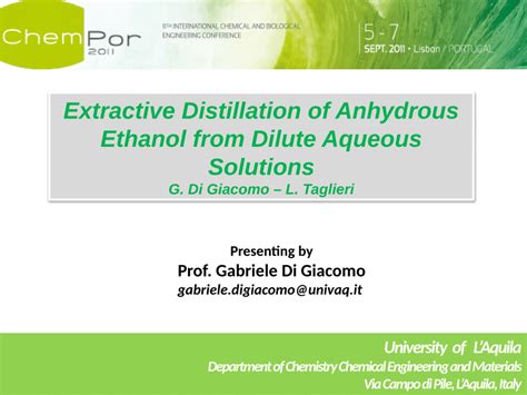 Pdf Extractive Distillation Of Anhydrous Ethanol From Dilute Aqueous