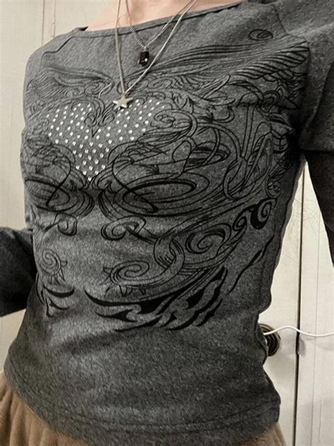 Badu Bg Дамски пролетни есенни тениски с дълъг ръкав кръгло деколте щампа с крила прилепнали