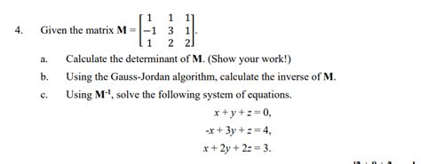 Solved Given The Matrix M A Calculate The Chegg Com