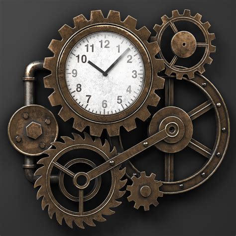 3d Model Large Cog Wall Clock Vr Ar Low Poly Cgtrader