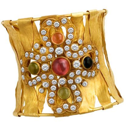 Large Cuff In 18k With Semi Precious Stones And Over 10 Carats In
