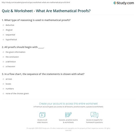 Quiz Worksheet What Are Mathematical Proofs Study