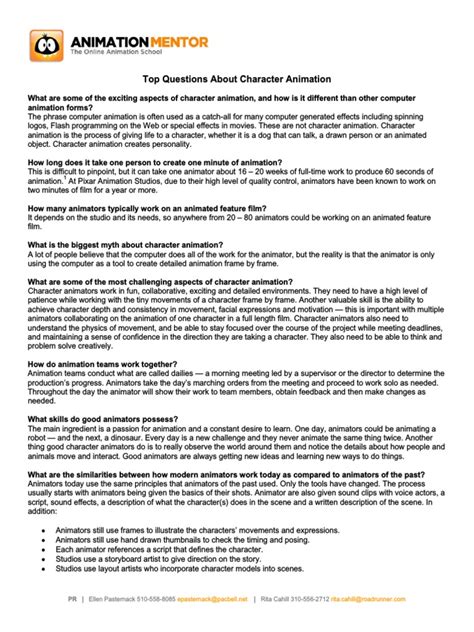 Top Questions About Character Animation Animation Mentor Pdf