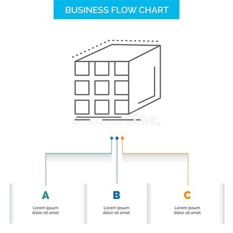 Abstract Aggregation Cube Dimensional Matrix Business Flow Chart Design With 3 Steps Line