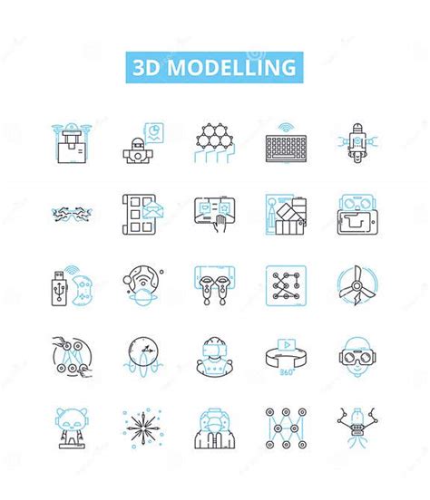 3d Modelling Vector Line Icons Set 3d Modelling Modeling Cad Design Rendering Simulation