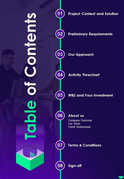 Table Of Contents Data Science Project Proposal One Pager Sample Example Document Ppt Sample