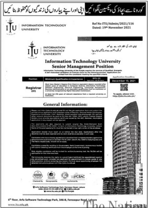 Information Technology University Itu Lahore Jobs 2021 2025 Job