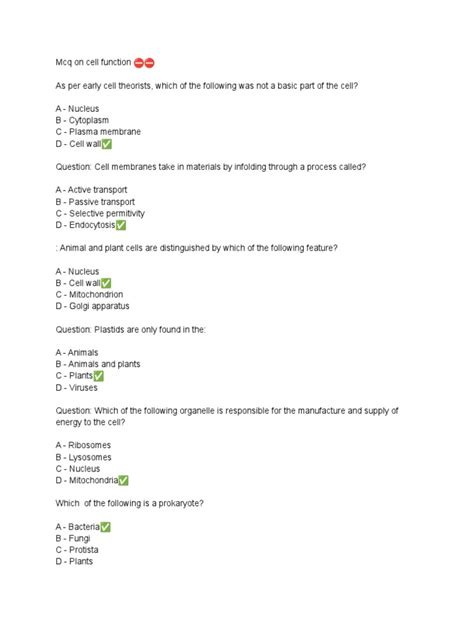 Mcq On Cell Function By Qazi Adeel Pdf