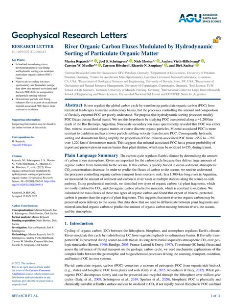 Pdf River Organic Carbon Fluxes Modulated By Hydrodynamic Sorting Of