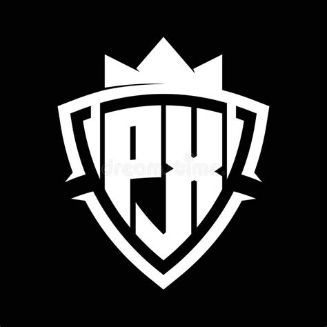 Px Letter Monogram With Triangle Curve Shield Shape With Crown White And Black Background Color