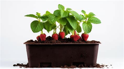 Premium Ai Image A Young Raspberry In A Container With Soil On White Premium Ai Image A Young Raspberry In A Container With Soil On White