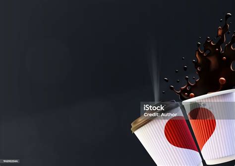 커피 사랑 포스터 템플릿입니다 검은색에 스플래시와 붉은 마음으로 화이트 리플 컵 개성 개념에 대한 스톡 벡터 아트 및 기타 이미지 개성 개념 광고 낮 Istock