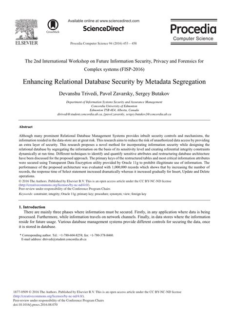 pdf enhancing relational database security by metadata segregation