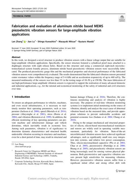 Fabrication And Evaluation Of Aluminum Nitride Based Mems Piezoelectric Vibration Sensors For