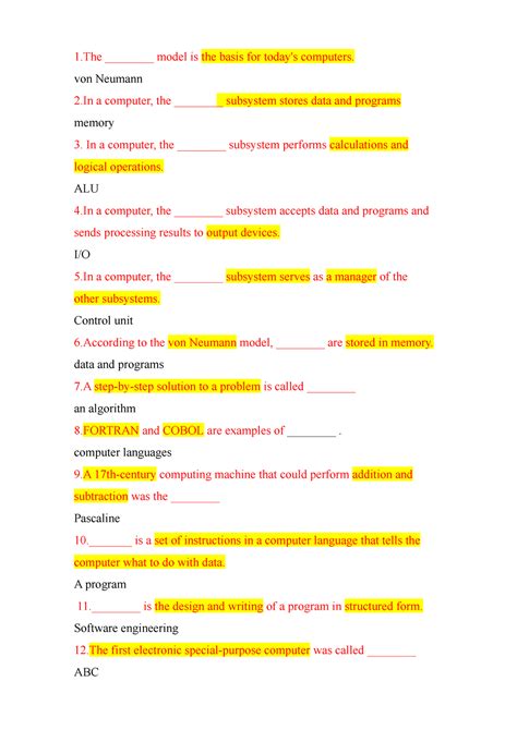 Csi104 1 Model Is The Basis For Todays Computers Von Neumann 2 A Computer The
