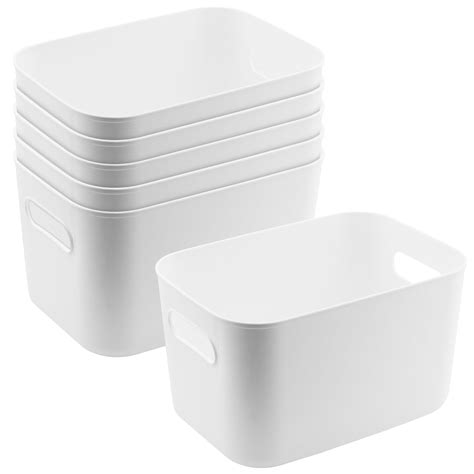 Zoenhou 6 Pack 10 X 7 X 63 Inch White Plastic Storage Bin Lidless