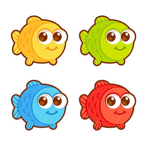 Conjunto De Peces De Dibujos Animados Lindo Vector Premium