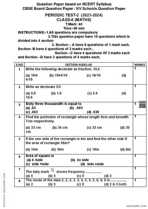 Class 6 Pt 2 Question Paper Maths 2023 24 Download Periodic Test 2 Question Paper Pdf Aglasem