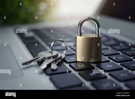 Metal Padlock And Keys On Laptop Keyboard Closeup Cyber Security Concept Stock Photo Alamy