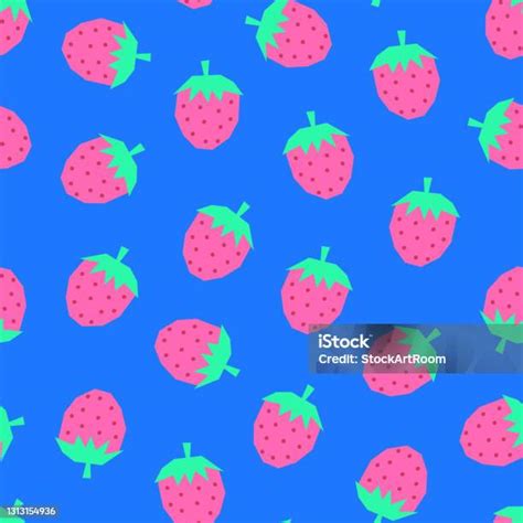 딸기 매끄러운 배경 파란색 벡터 딸기 패턴을 반복합니다 패브릭 벽지 포장 어린이 착용을위한 스칸디나비아 스타일의 귀여운 여름