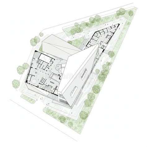 Architectural Floor Plan Features A Multi Story Building With A Modern Angular Design Stock