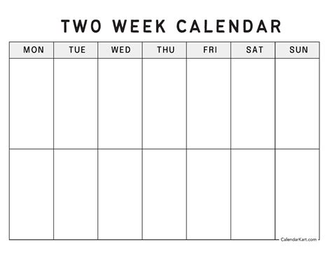 Printable Two Week Calendar Calendarkart