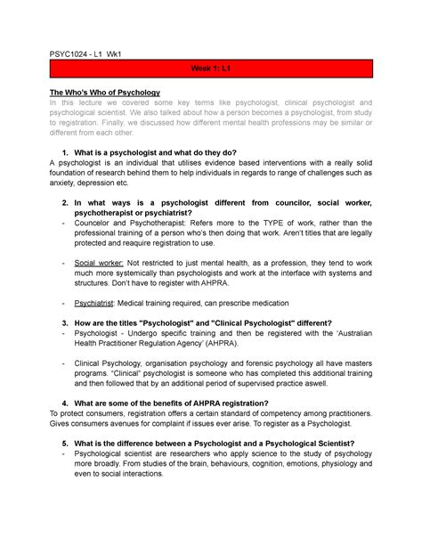 PSYC Wk Week Lecture Notes PSYC L Wk Week L The Whos Who Of Psychology