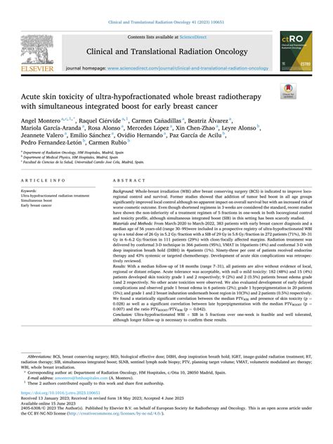 Pdf Acute Skin Toxicity Of Ultra Hypofractionated Whole Breast Radiotherapy With Simultaneous