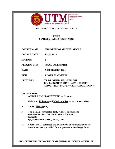 Test 2 Mathematics 1 Warning Tt Undefined Function 32 3 Universiti Teknologi Malaysia