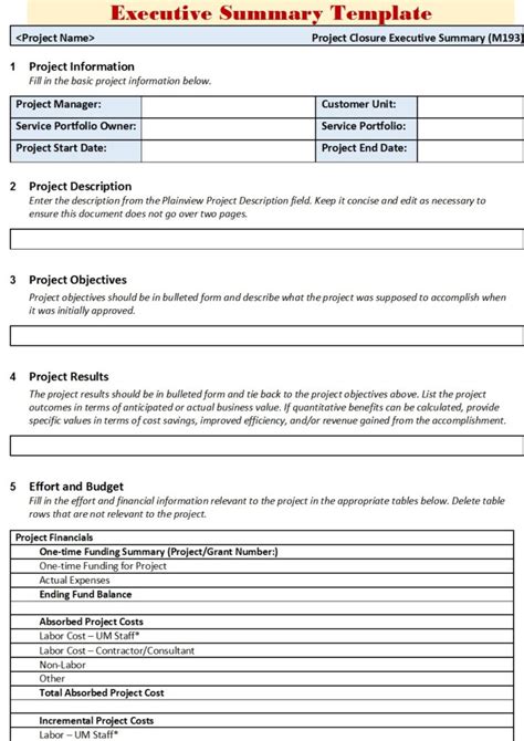 Executive Summary Report Templates Excel Word Template