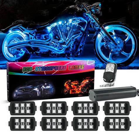 8 Pods Rgb Motorcycle Led Lights Multi Color Underglow Led Kit Remote Controller Ebay