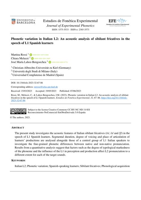 Pdf Phonetic Variation In Italian L2 An Acoustic Analysis Of