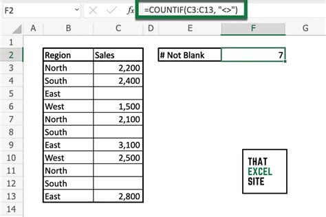 How To Count Not Blank Cells In Excel With Countif That Excel Site