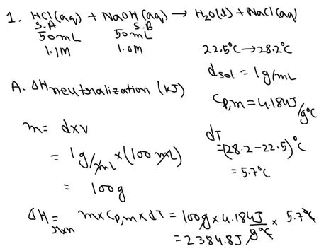 Solved Determination Of Enthalpy Of Neutralization Between Hci And Naoh Ccal 17 55 J C