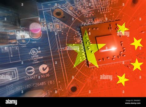 Flag Of The Republic Of China On The Core Of A Processor Of A Printed Electronic Circuit Board