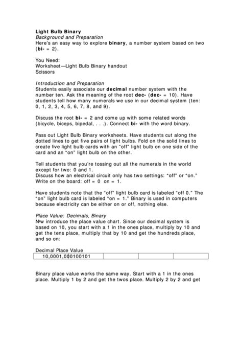 Top 6 Binary Place Value Charts Free To Download In Pdf Format