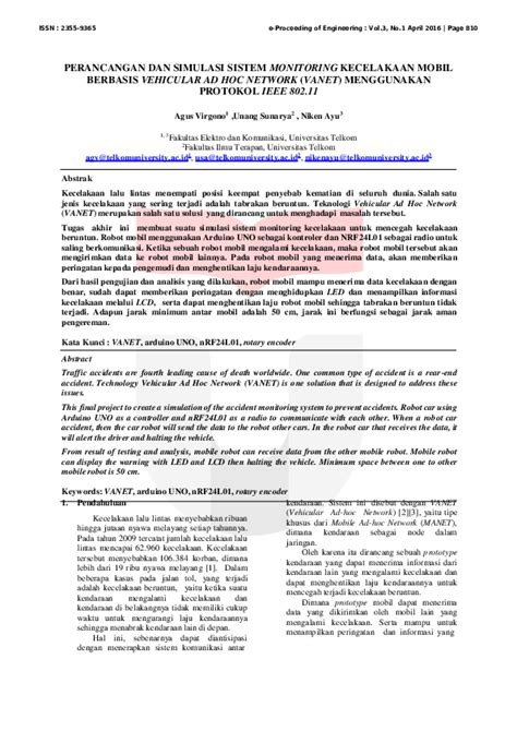 Pdf Perancangan Dan Simulasi Sistem Monitoring Kecelakaan Mobil Berbasis Vehicular Ad Hoc